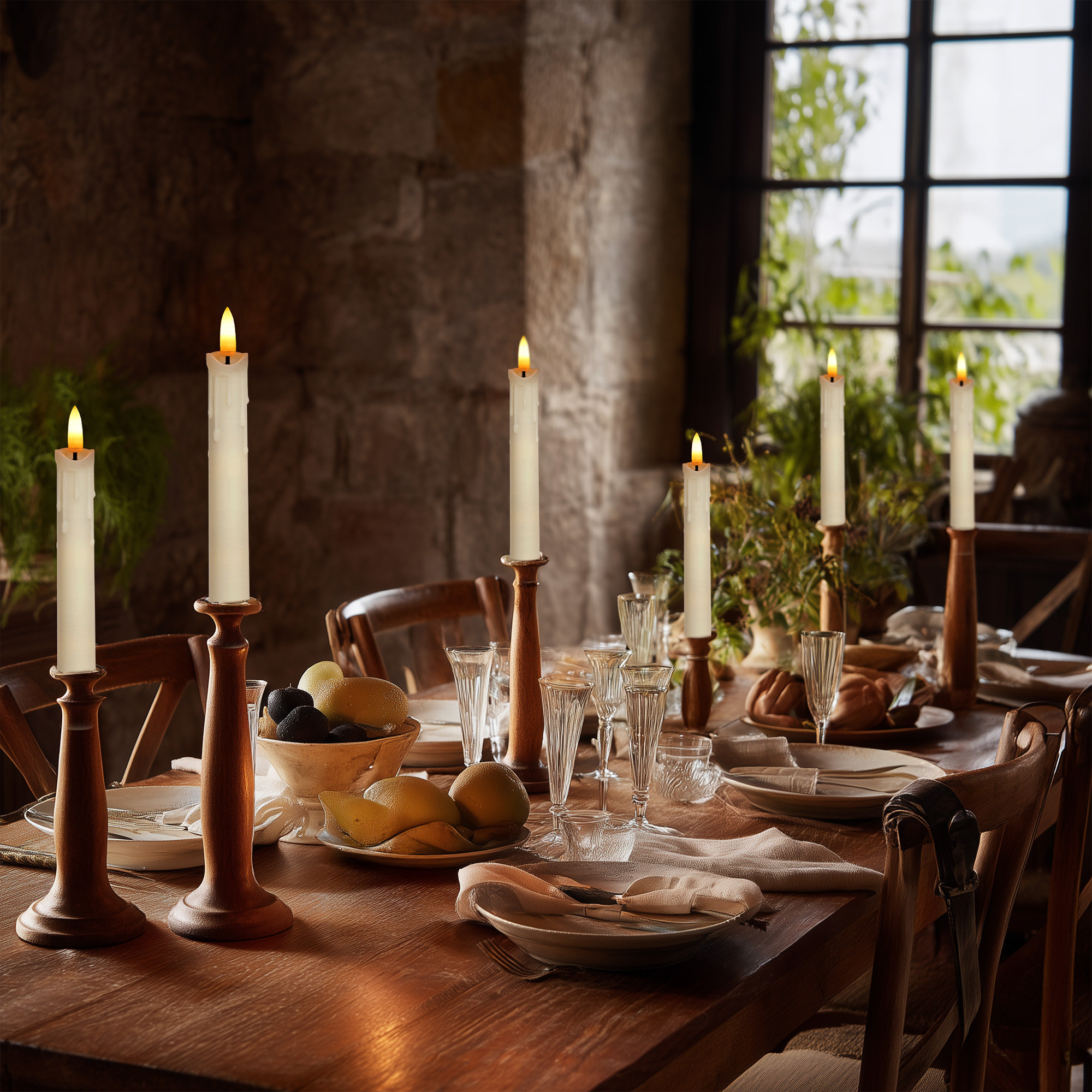 Rosdorf Park 6.7" Ivory Flameless LED Taper Candles With Remote, Faux Drip Design, Flickering 3D ...